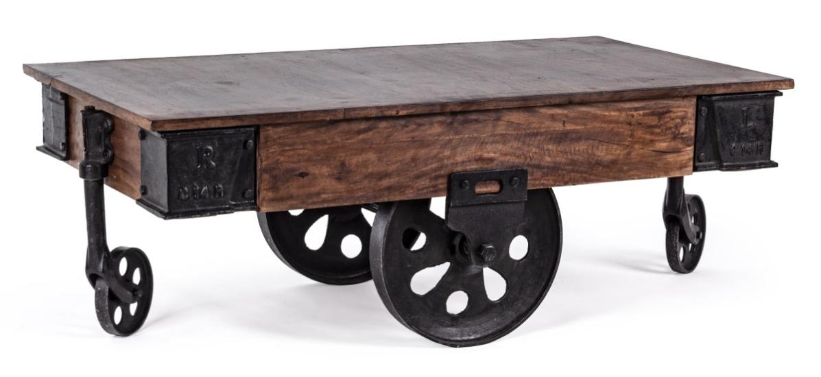 Table basse sur roulette bois massif industriel POULIE | Leroy Merlin
