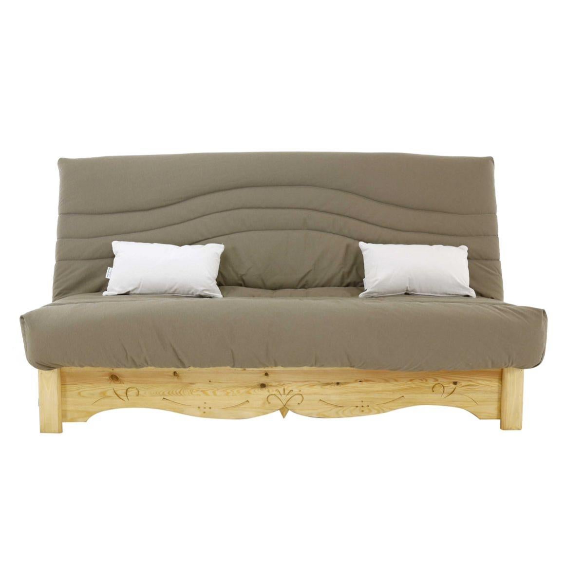 Canapé convertible Clic clac pin massif sculpté 140 x 190 cm Liso taupe ...