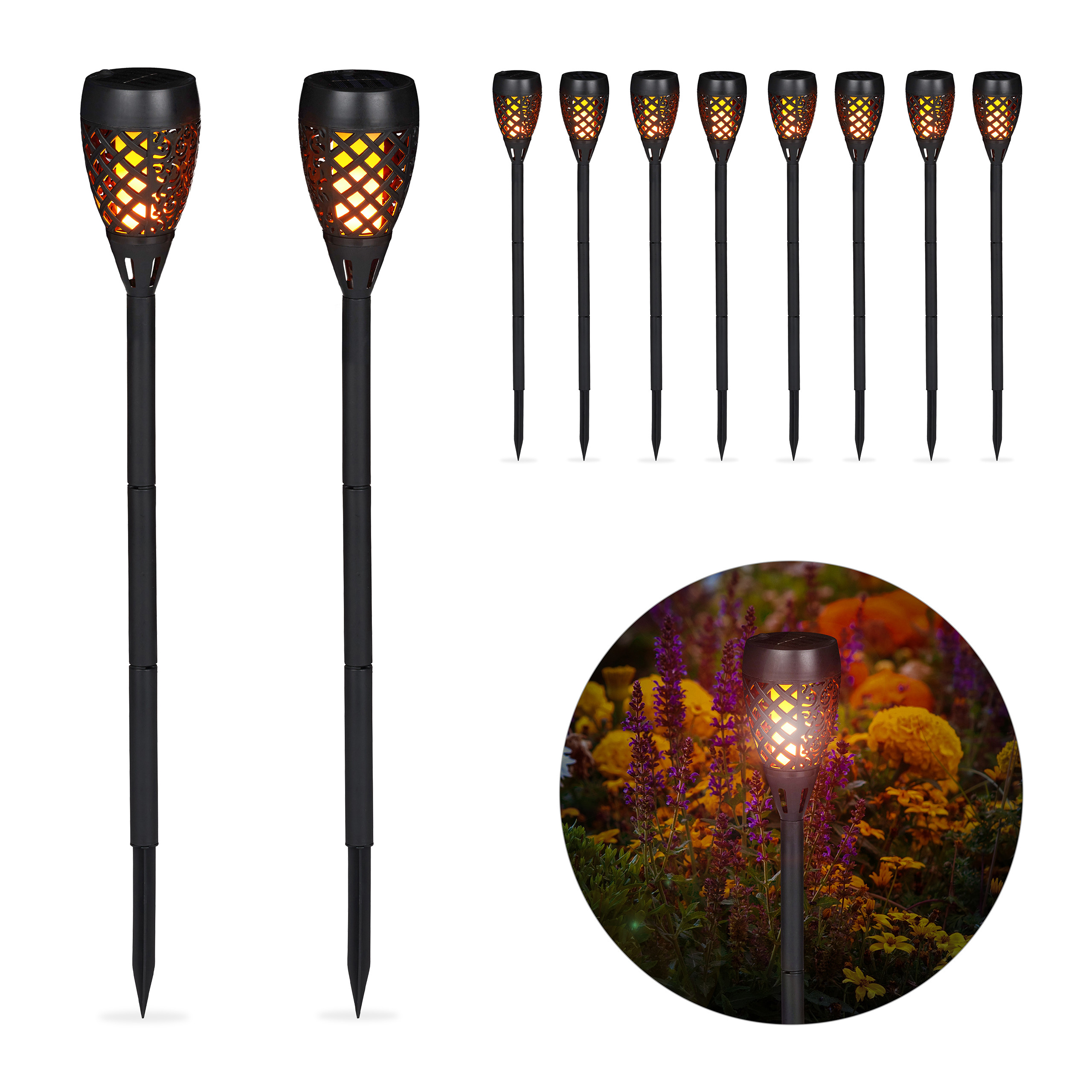 10x Fiaccole Solari da Giardino in Set, Illuminazione, con Paletto per ...
