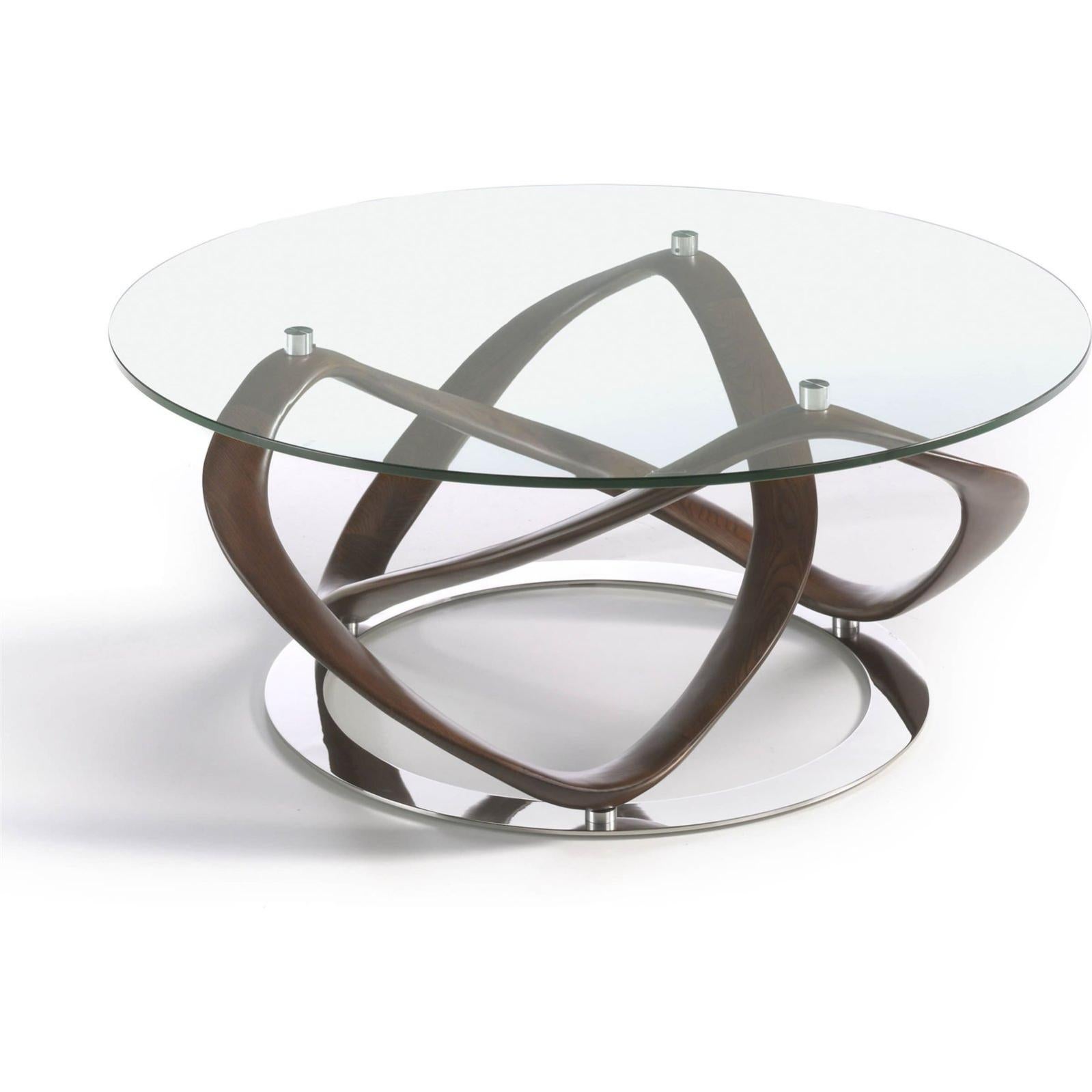 Table basse ronde plateau verre structure courbée bois massif base ...