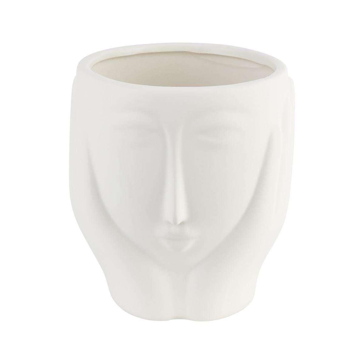 Cache pot visage céramique blanc diam 14 x ht16cm | Leroy Merlin