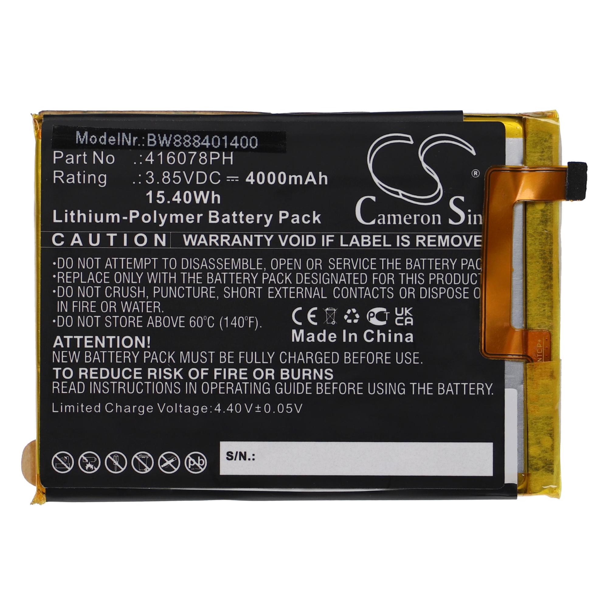 Vhbw Batterie remplacement pour Blackview 416078PH pour smartphone (4 000mAh, 3,85V, Li-polymère ...