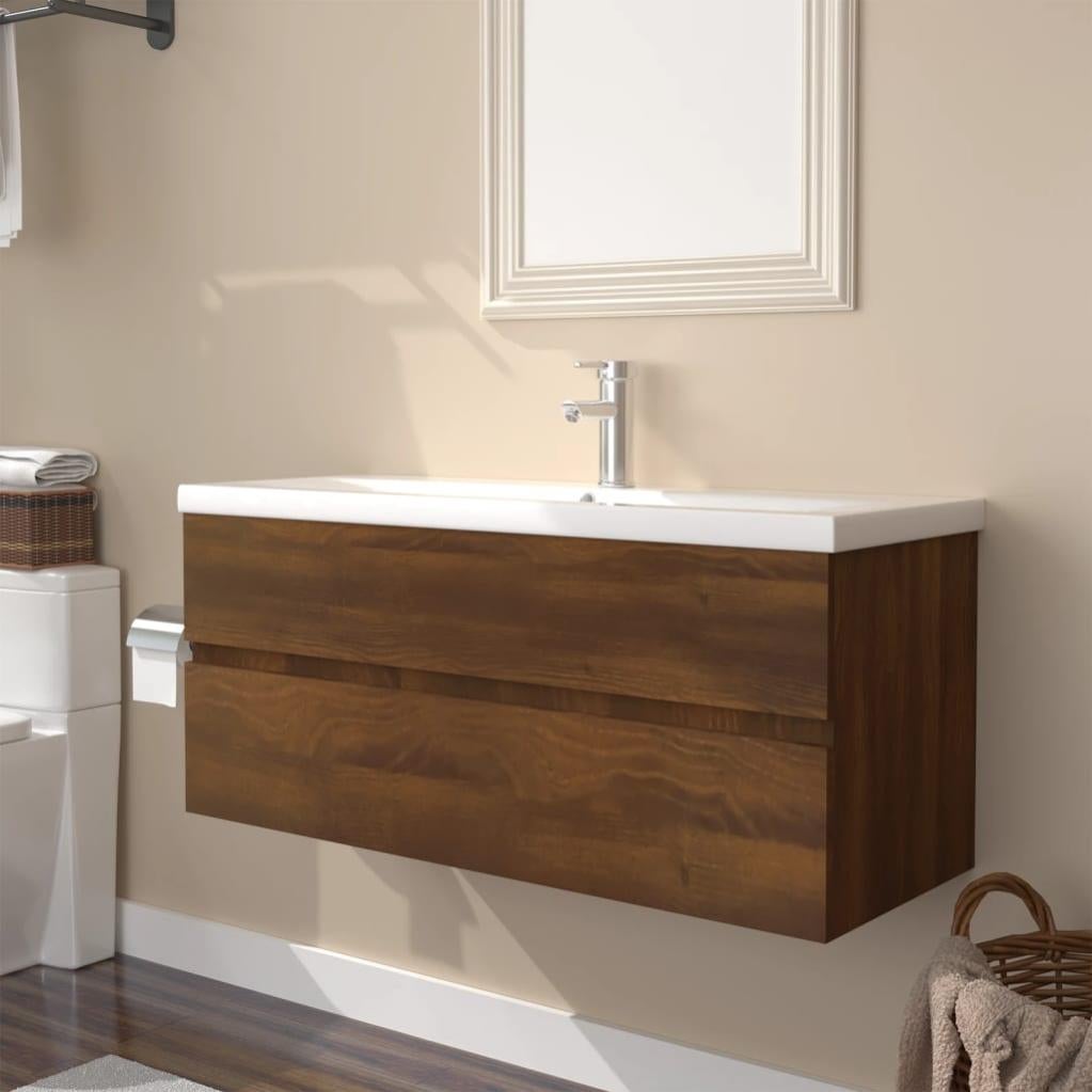 VidaXL Mobile Bagno Lavabo Integrato Rovere Marrone Legno Multistrato ...
