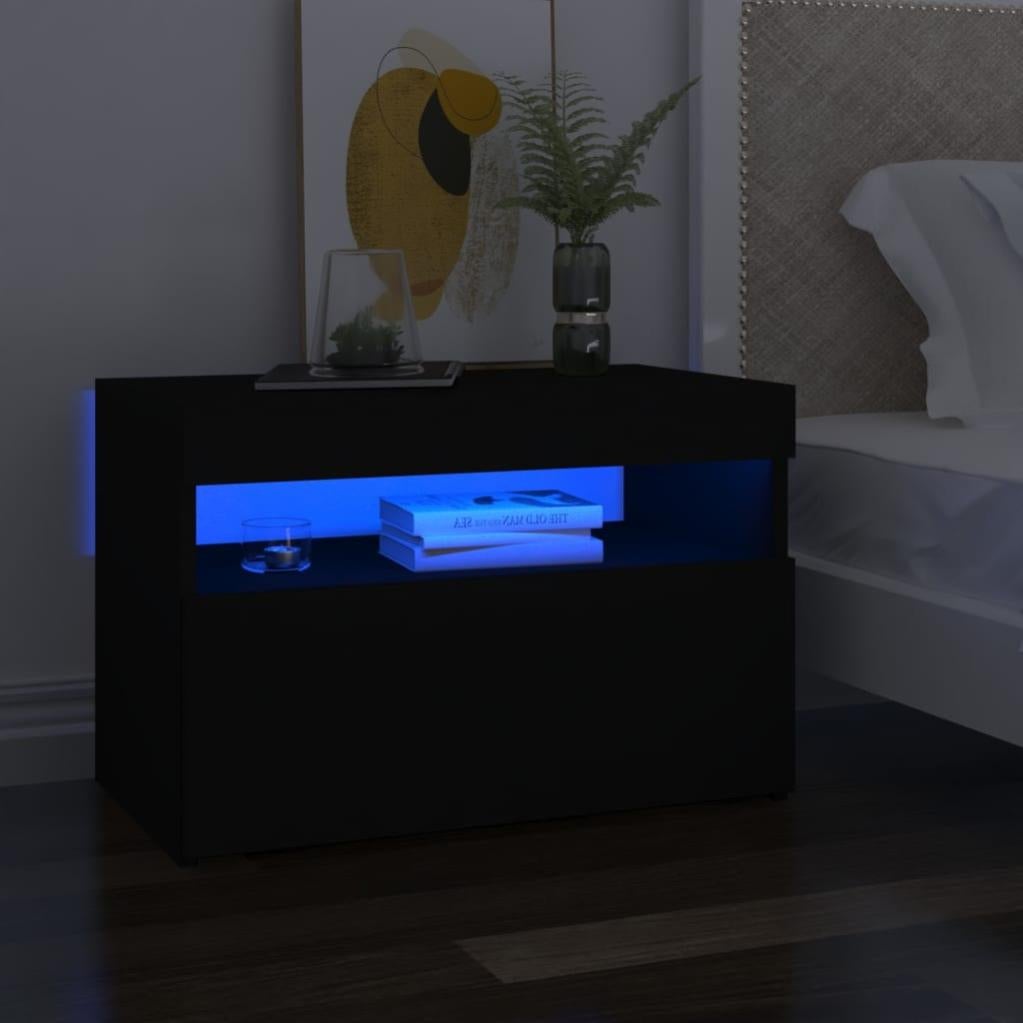 VidaXL Comodino con Luci LED Nero 60x35x40 cm in Legno Multistrato ...