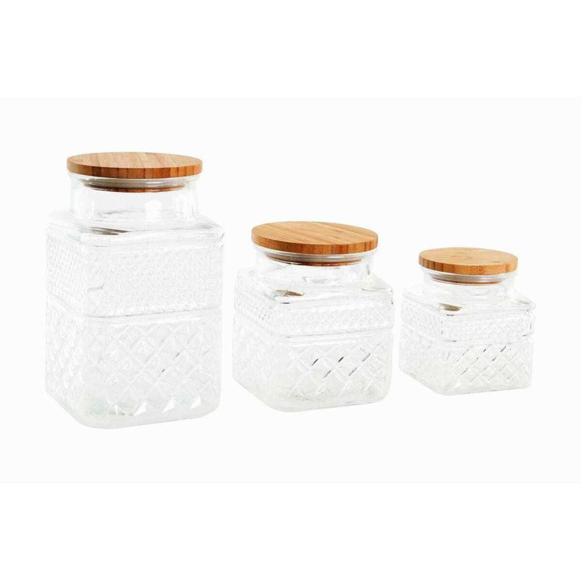 Set de 3 Boites DKD Home Decor Verre Naturel Transparent Bambou 12 x 12 ...