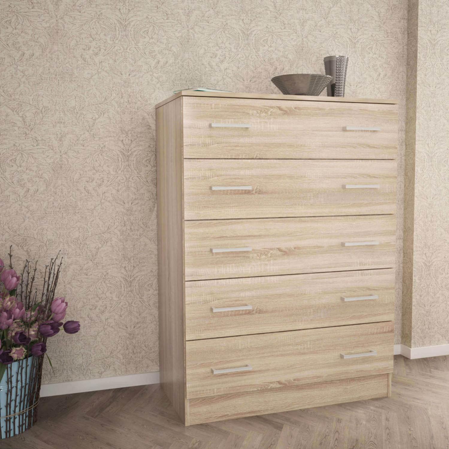 Cassettiera a cassetti 80x45x109h cm di colore Quercia chiaro mod ...