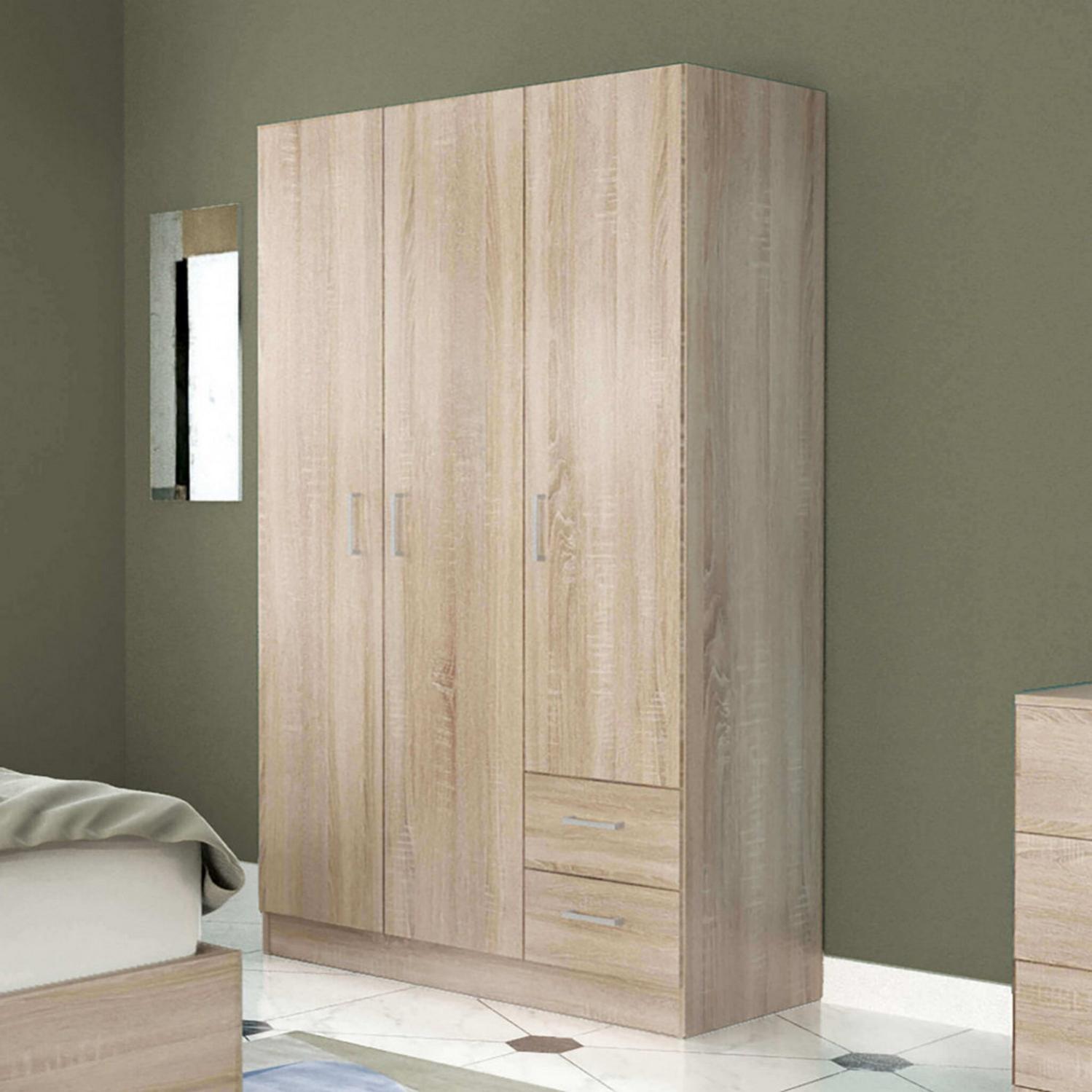 Armadio a 3 ante battenti e 2 cassetti 120x52x180h cm di colore Quercia ...