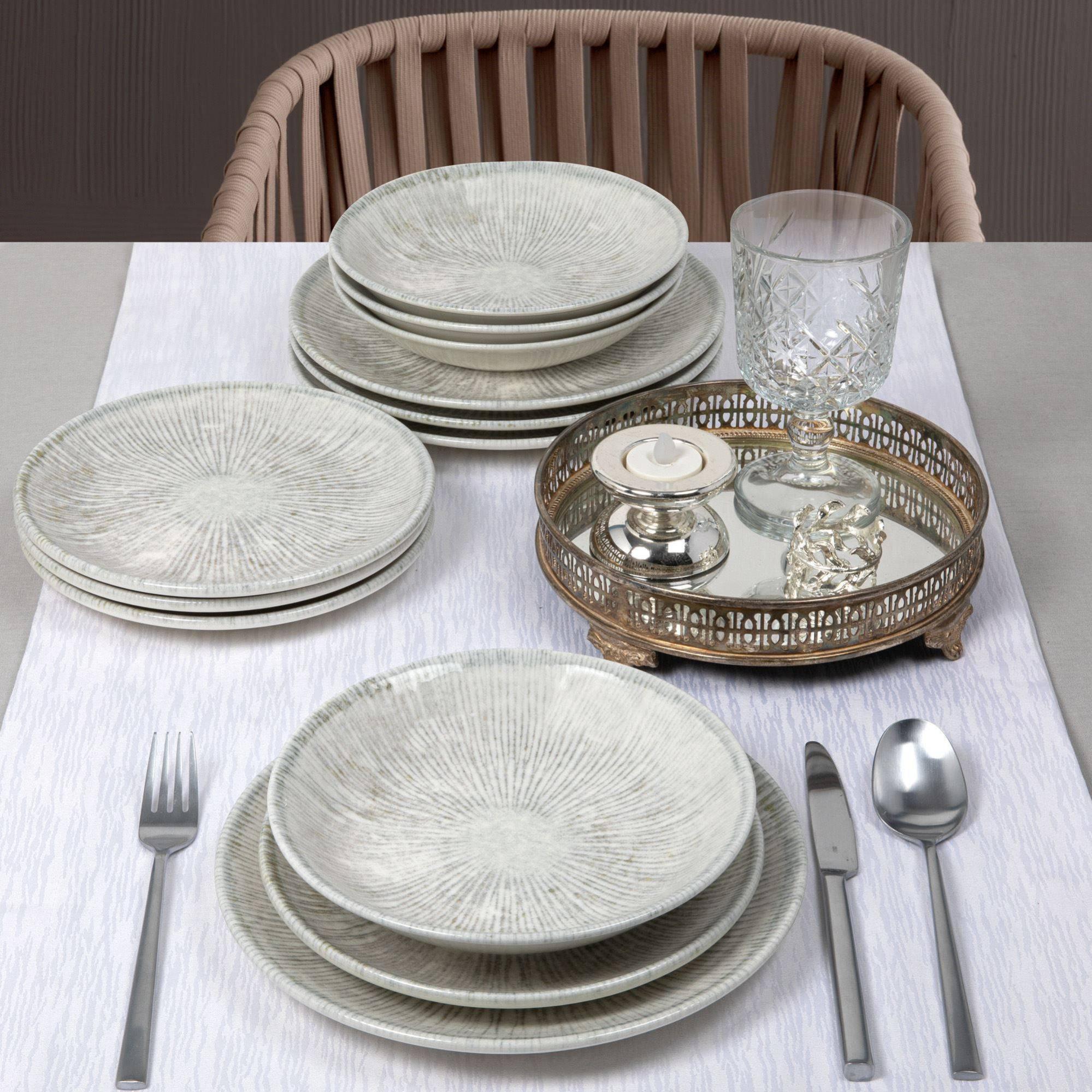 Service de table 12 pièces Watkins 100% Porcelaine Motif Brush Blanc et ...