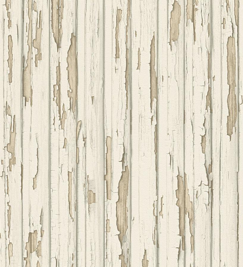 Carta da parati lavabile in vinile legno decapato beige vintage ...