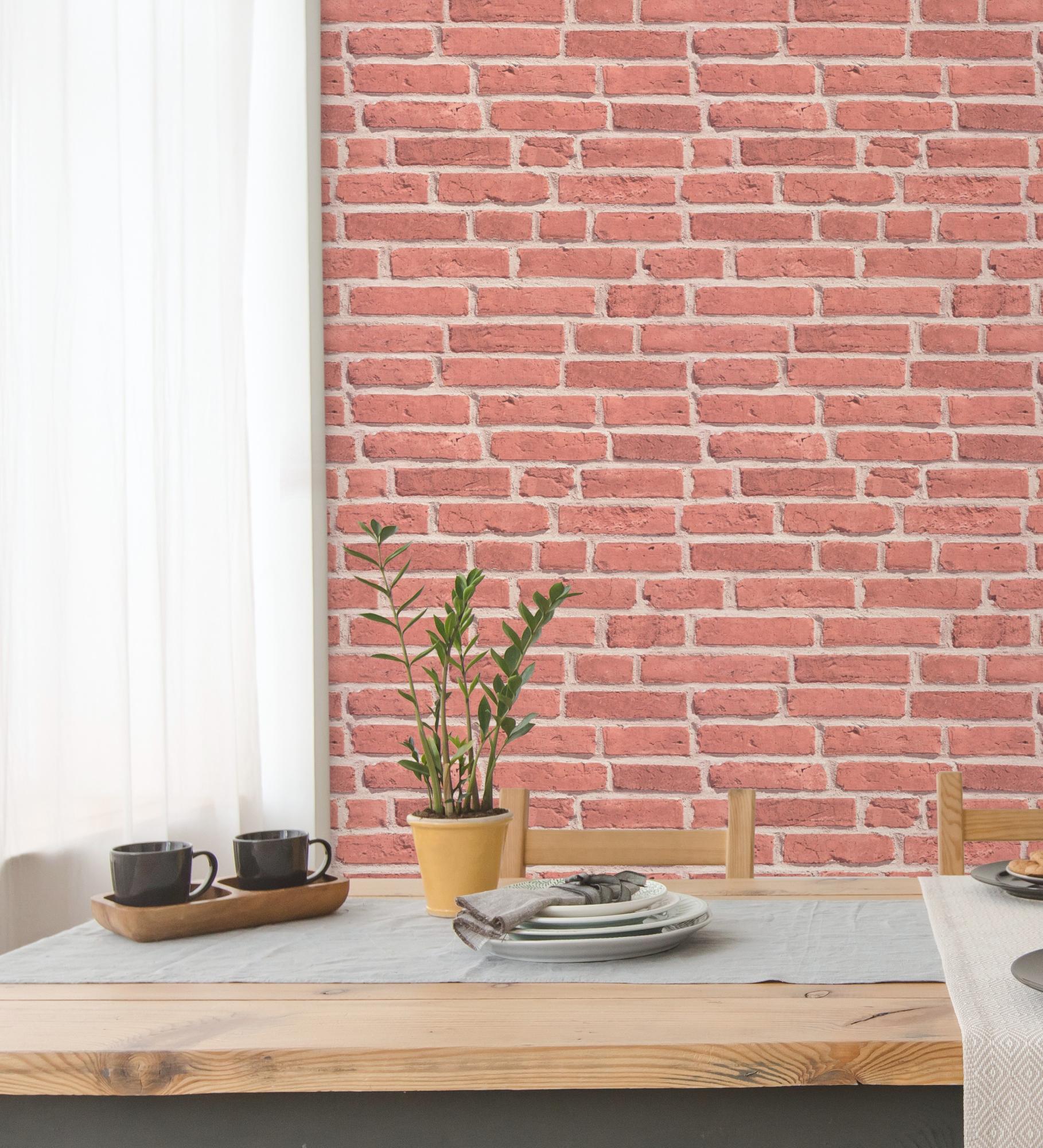 Carta da parati lavabile in vinile muro di mattoni colore rosso tegola ...