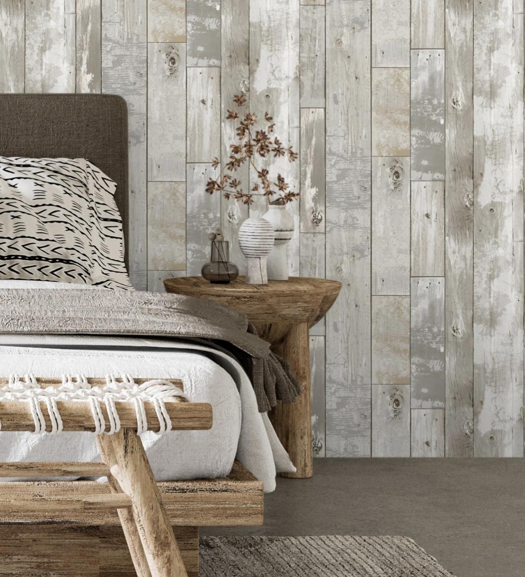 Carta da parati in vinile ecologico listelli di legno stile tropicale ...