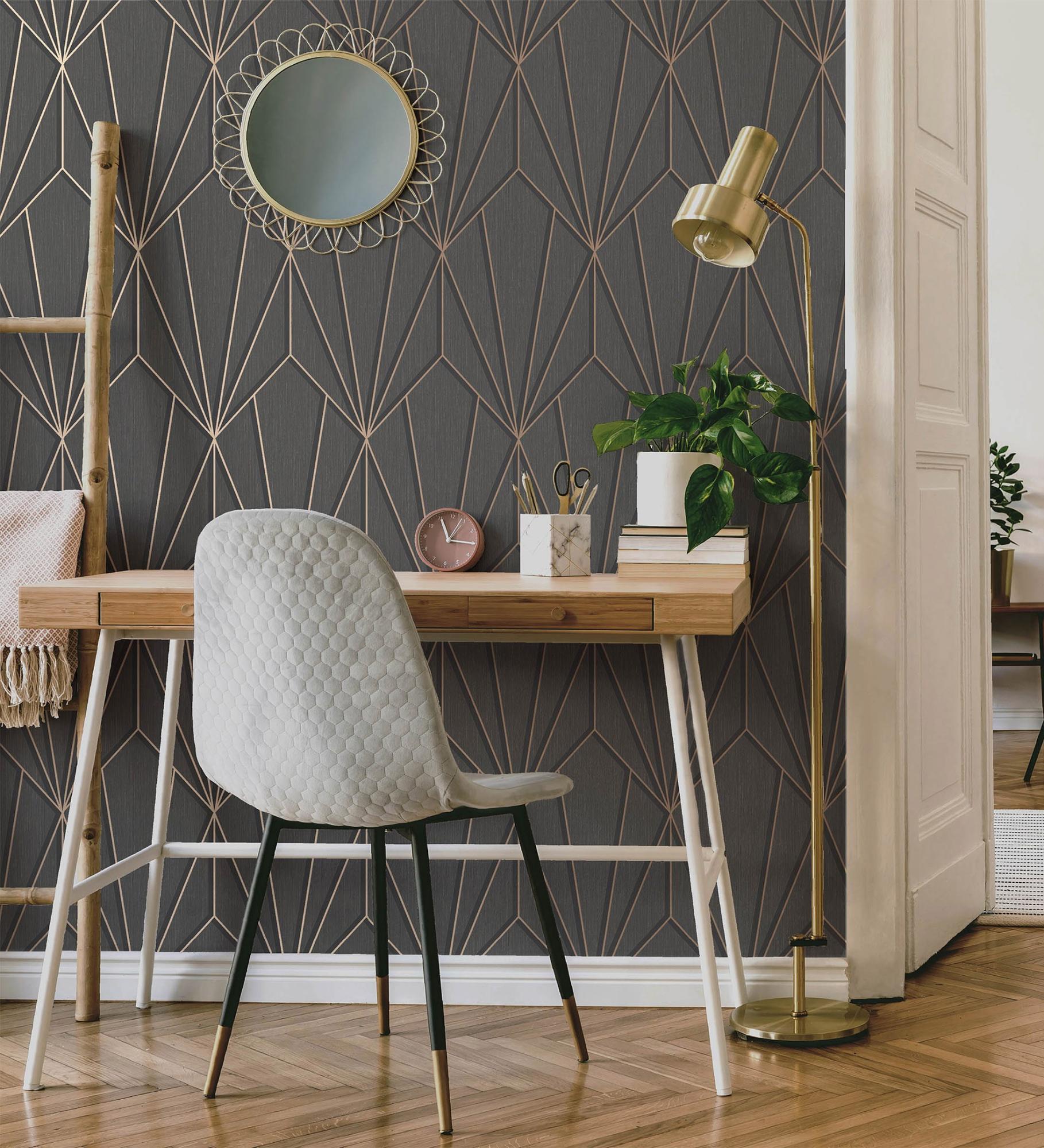 Carta da parati lavabile in vinile geometrico grigio in rilievo con ...