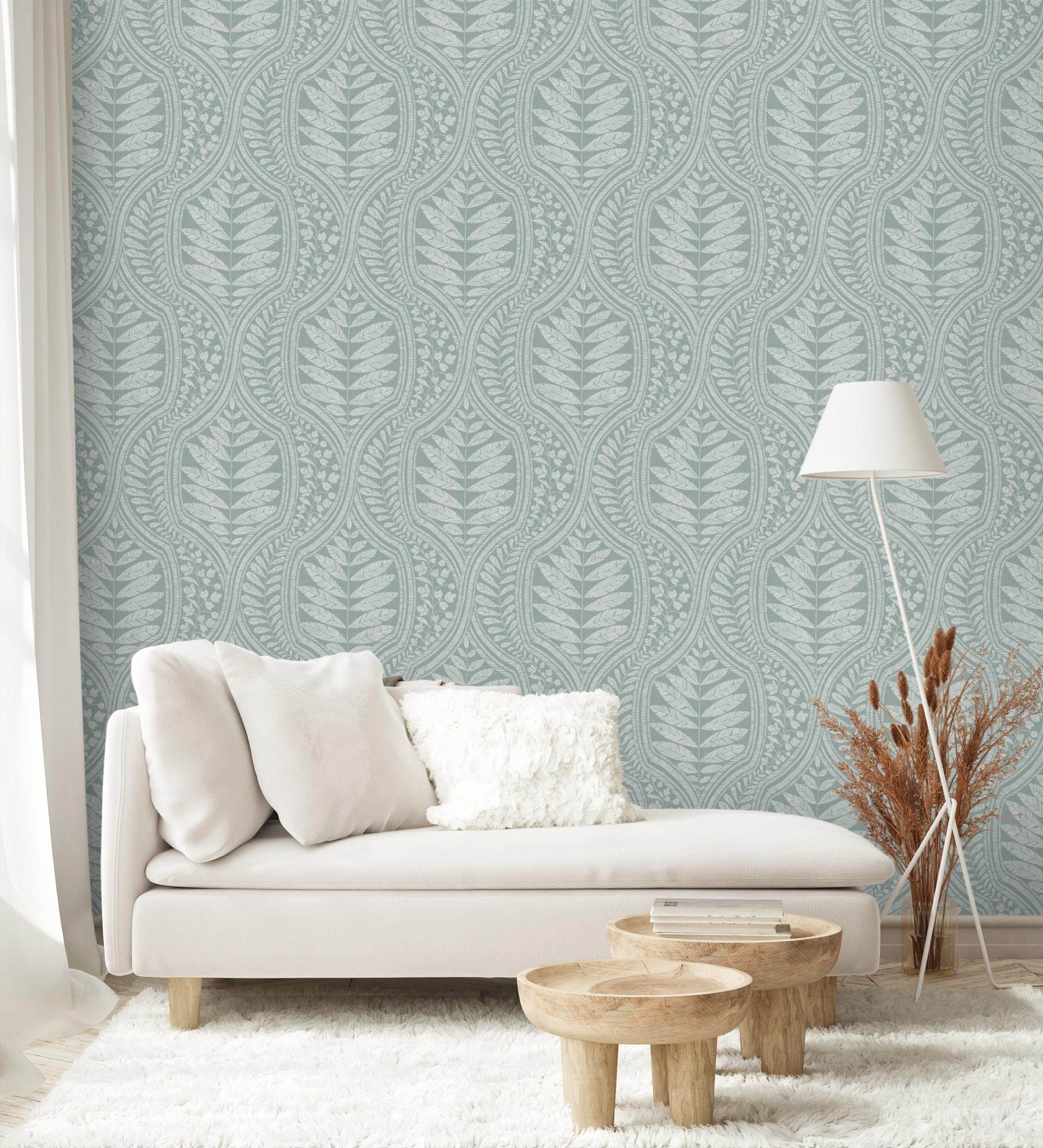 Papier peint vinyle damas indien avec feuilles texturé - Scandi Palace ...