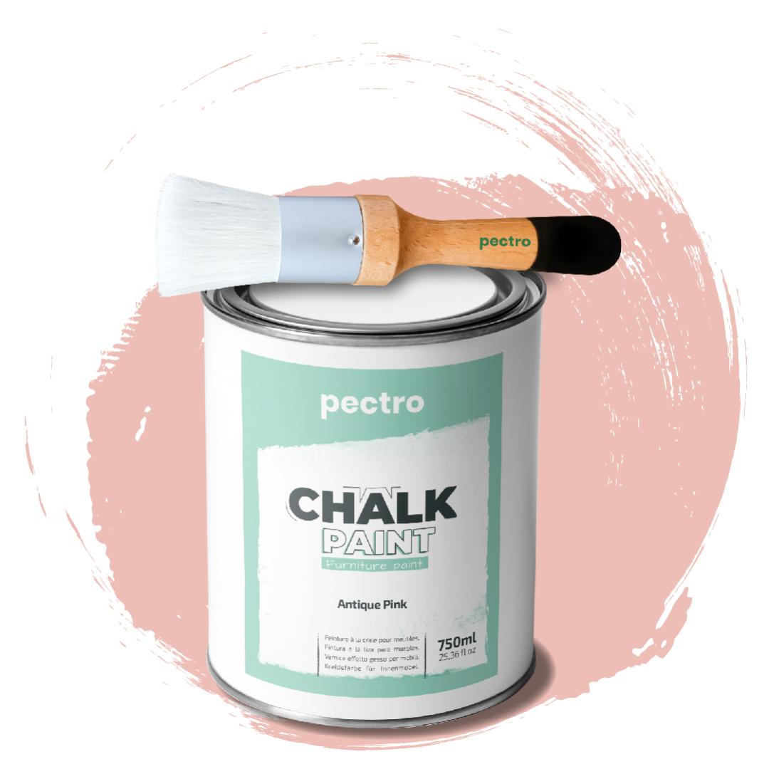 Chalk Paint Vernice a Gesso ROSA ANTICO 750ml + Pennello Tondo in Legno ...