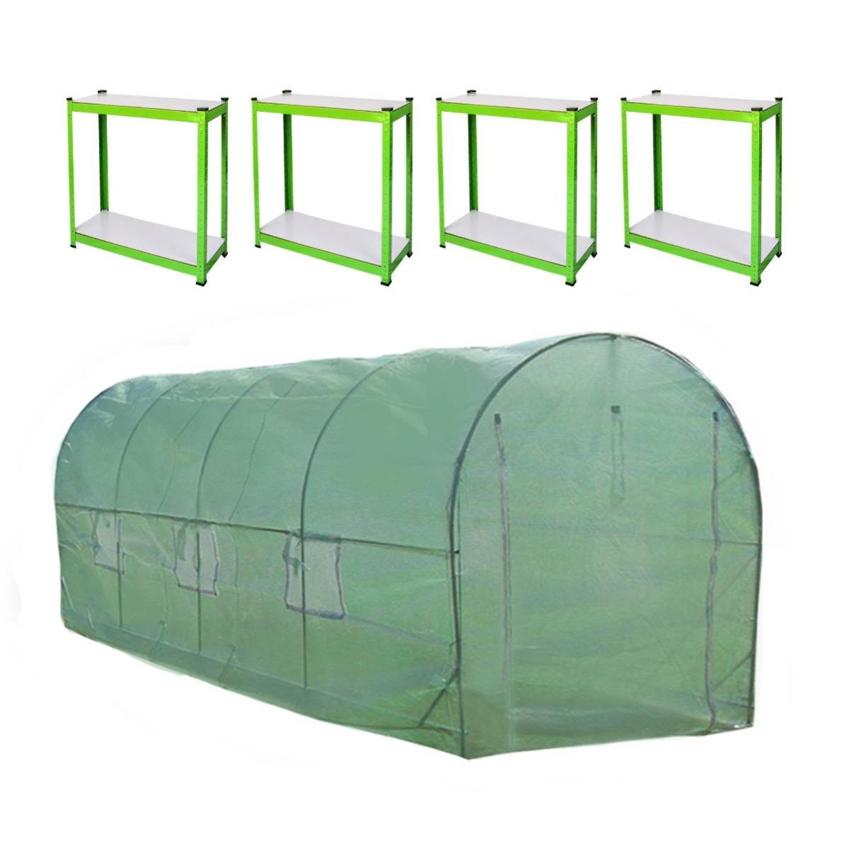 Invernadero Politúnel con Estantería Galvanizada Puertas de Cultivo ...