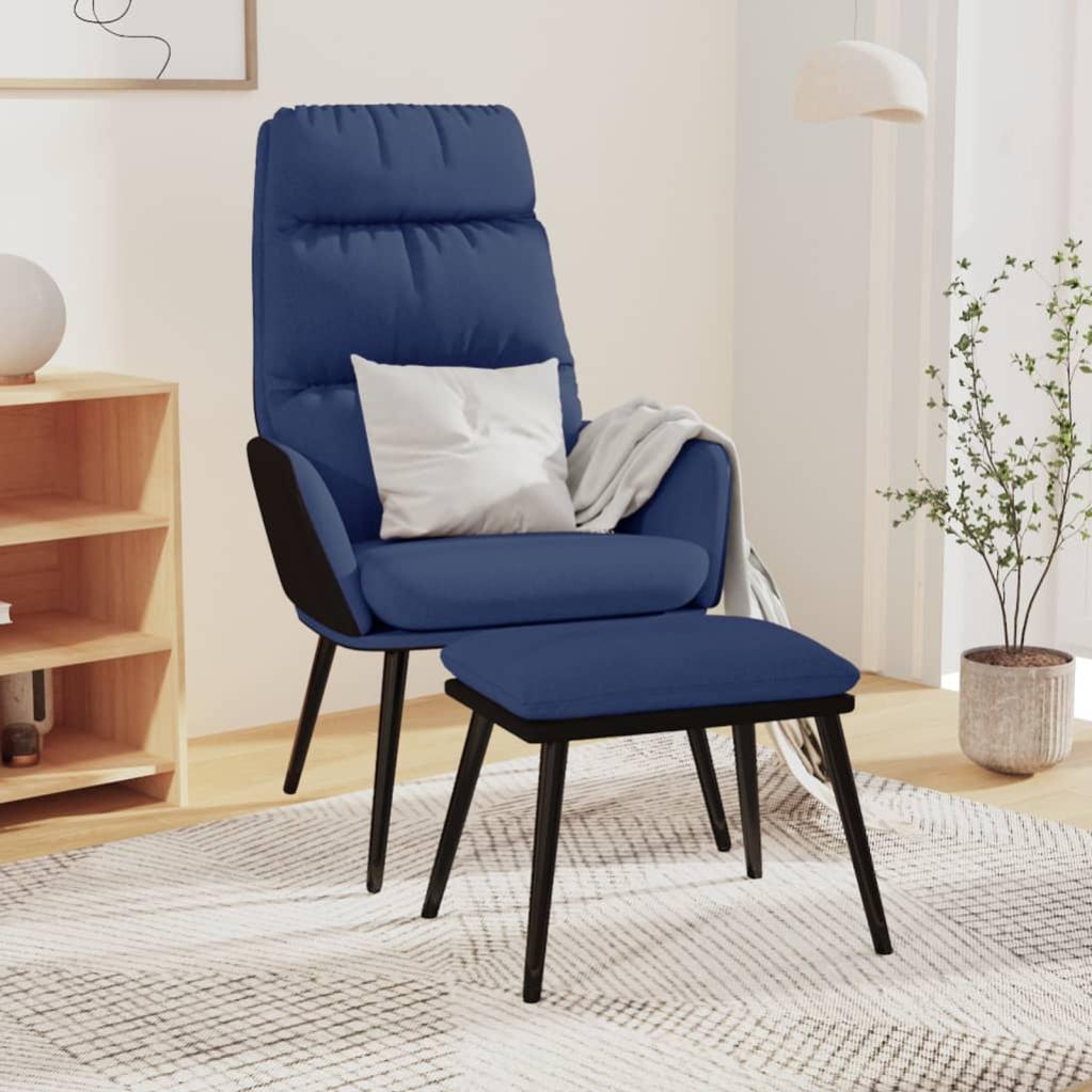 Chaise de relaxation avec tabouret Bleu Tissu et similicuir vidaXL ...