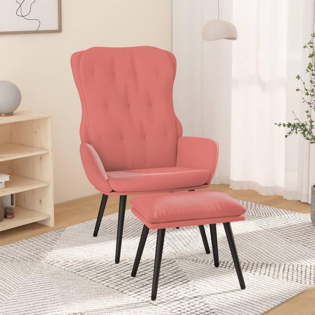 Chaise de relaxation avec repose-pied Rose Velours vidaXL | Leroy Merlin