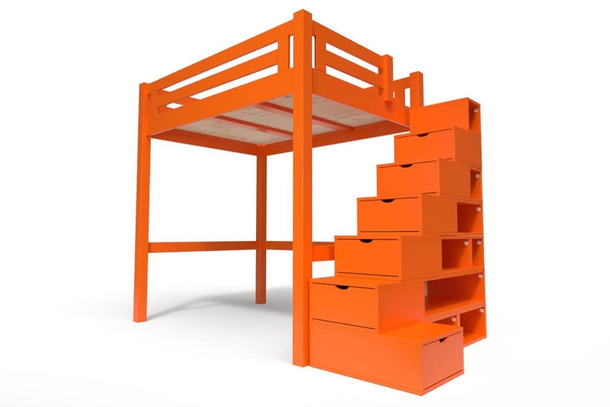 Letto a soppalco adulti legno + scala a cubo regolabile in altezza ...