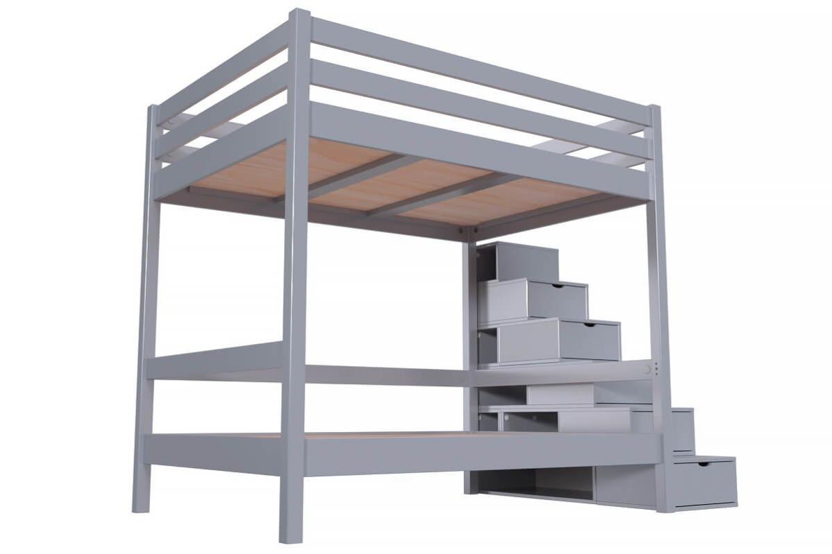 Letto a castello 4 persone adulti legno scale cubo Sylvia, Colore ...