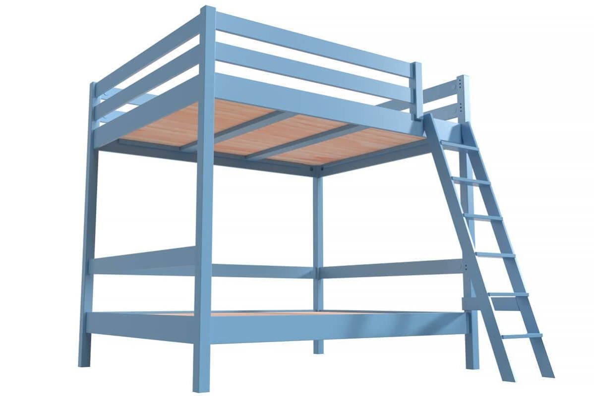 Lit superposé adulte 2 places double échelle bois Sylvia 160x200 Bleu ...