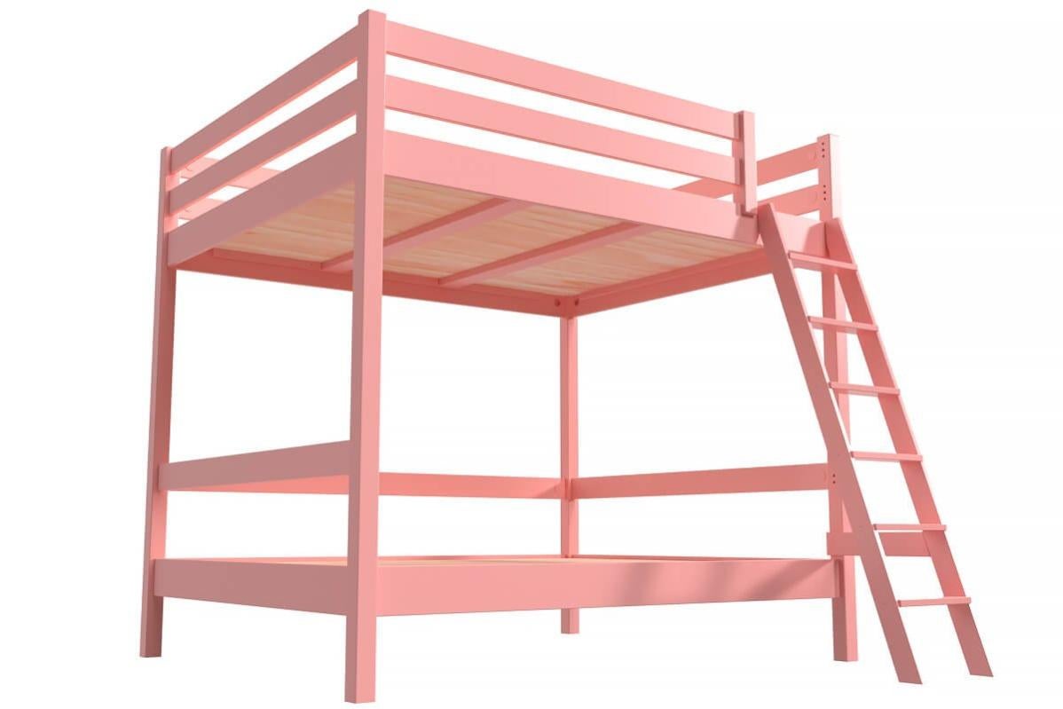 Letto a castello adulti 2 posti scala legno Sylvia, Colore: Rosa ...