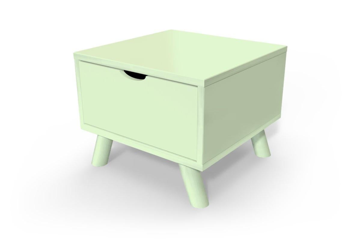Comodino scandinavo legno Viking + cassetto, Colore: Verde Pastello ...