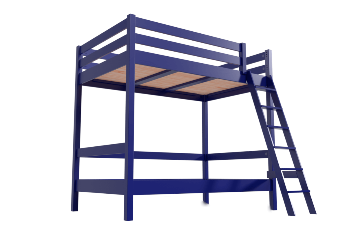 Letto a castello adulti 2 posti scala legno Sylvia, Colore: Blu scuro ...