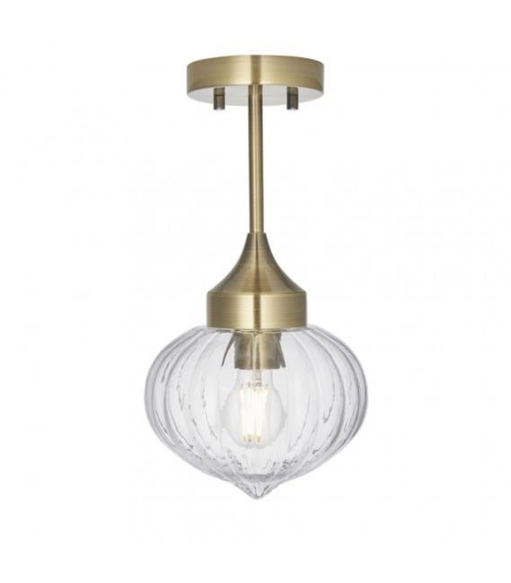 Plafonnier Addington 1 ampoule Acier,verre laiton antique,verre côtelé ...