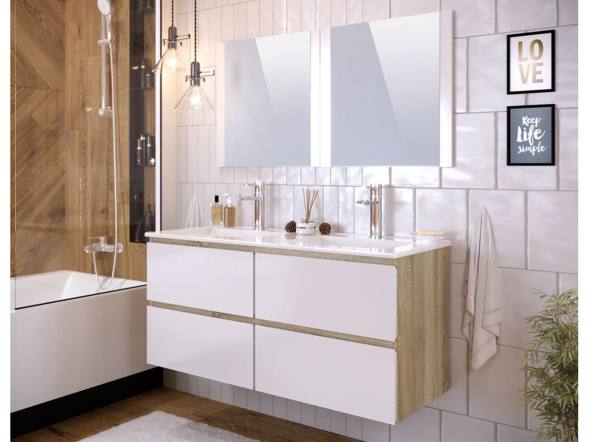 BOBOCHIC Meuble de salle de bain 120 cm ALANI chêne et blanc | Leroy Merlin