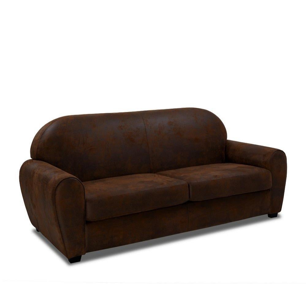 Canapé fixe CLUB 3 places en microfibre vintage marron foncé | Leroy Merlin