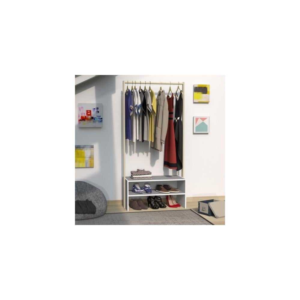 Penderie Rangement Vestiaire Paco / Blanc Et Naturel - Le Quai Des ...