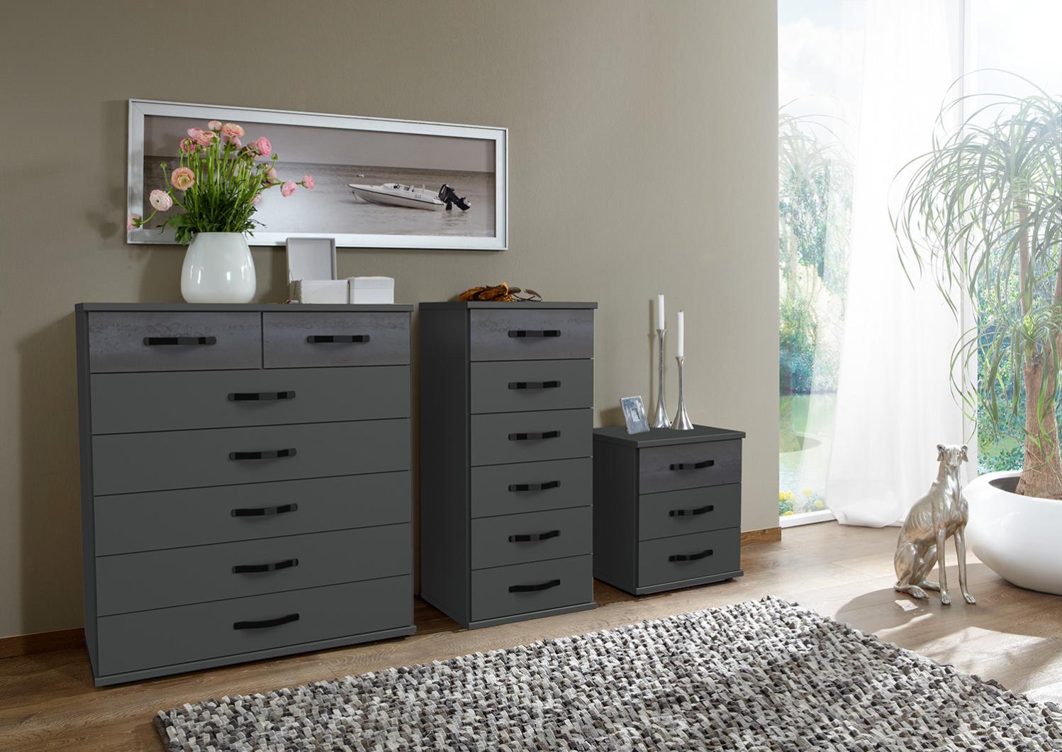 Ensemble de 3 commodes, meubles de rangement coloris Graphite ...