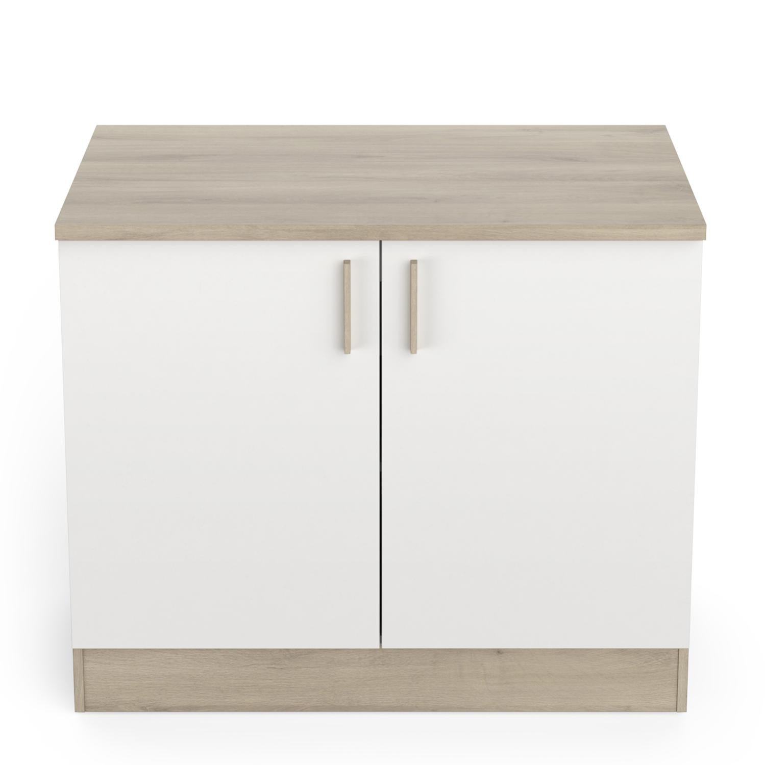 Meuble bas de cuisine coloris chêne kronberg, blanc - Longueur 100 x ...