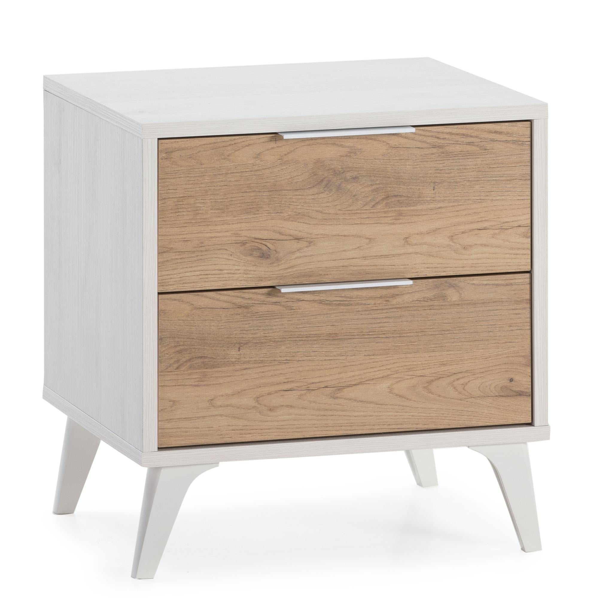 Comodino Koln 2 cassetti Color Bianco/Legno, 45 cm (Larghezza) 40 cm ...
