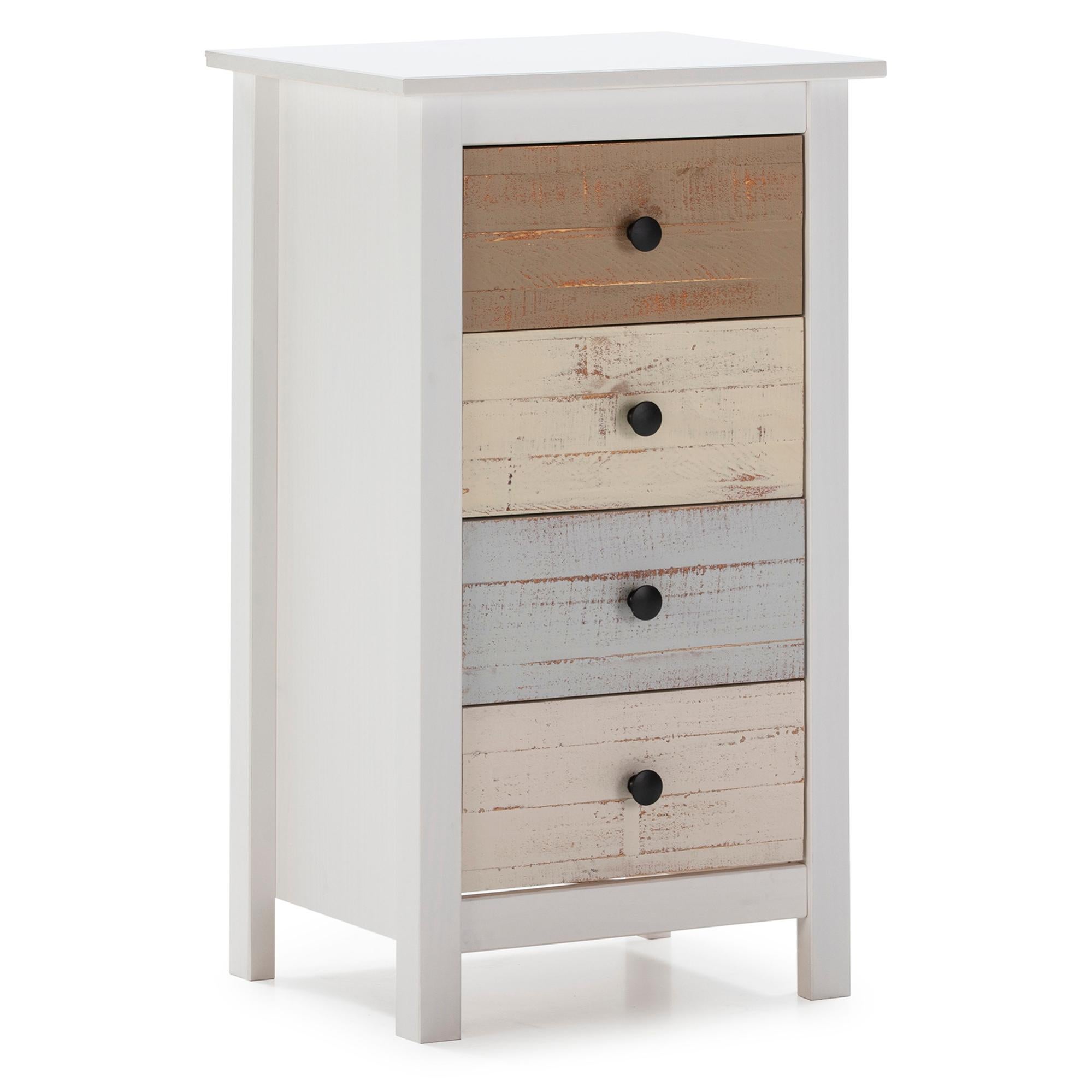 Cassettiera Magda Bianco con 4 cassetti di Diversi Colori, Realizzato ...