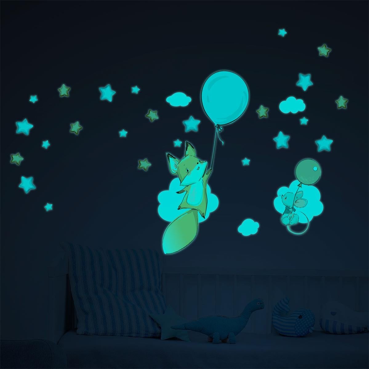 Sticker phosphorescent lumineux - RENARD ET SOURIS VOLANT + 80 ÉTOILES ...