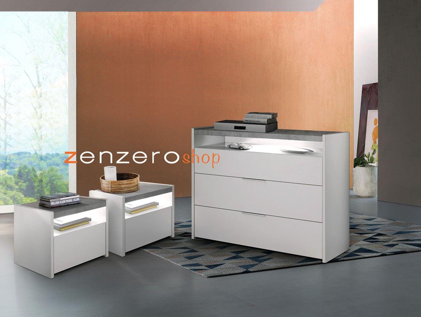 Set Comò e 2 Comodini con guide ammortizzate in finitura bianco opaco e beton, Zenzero Shop ...