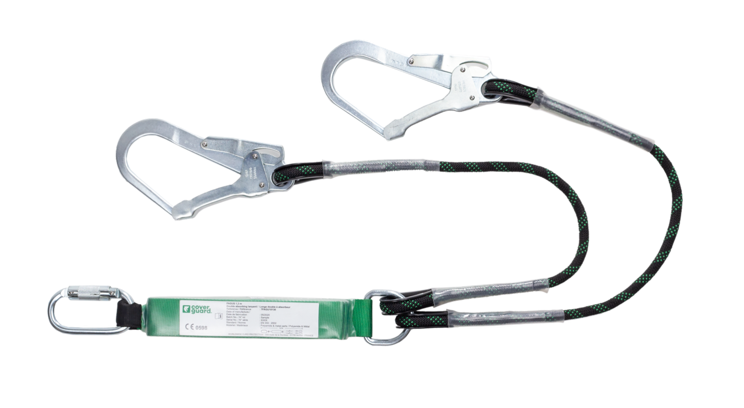 Longe double à absorbeur corde tressée avec 2 connecteurs acier ...