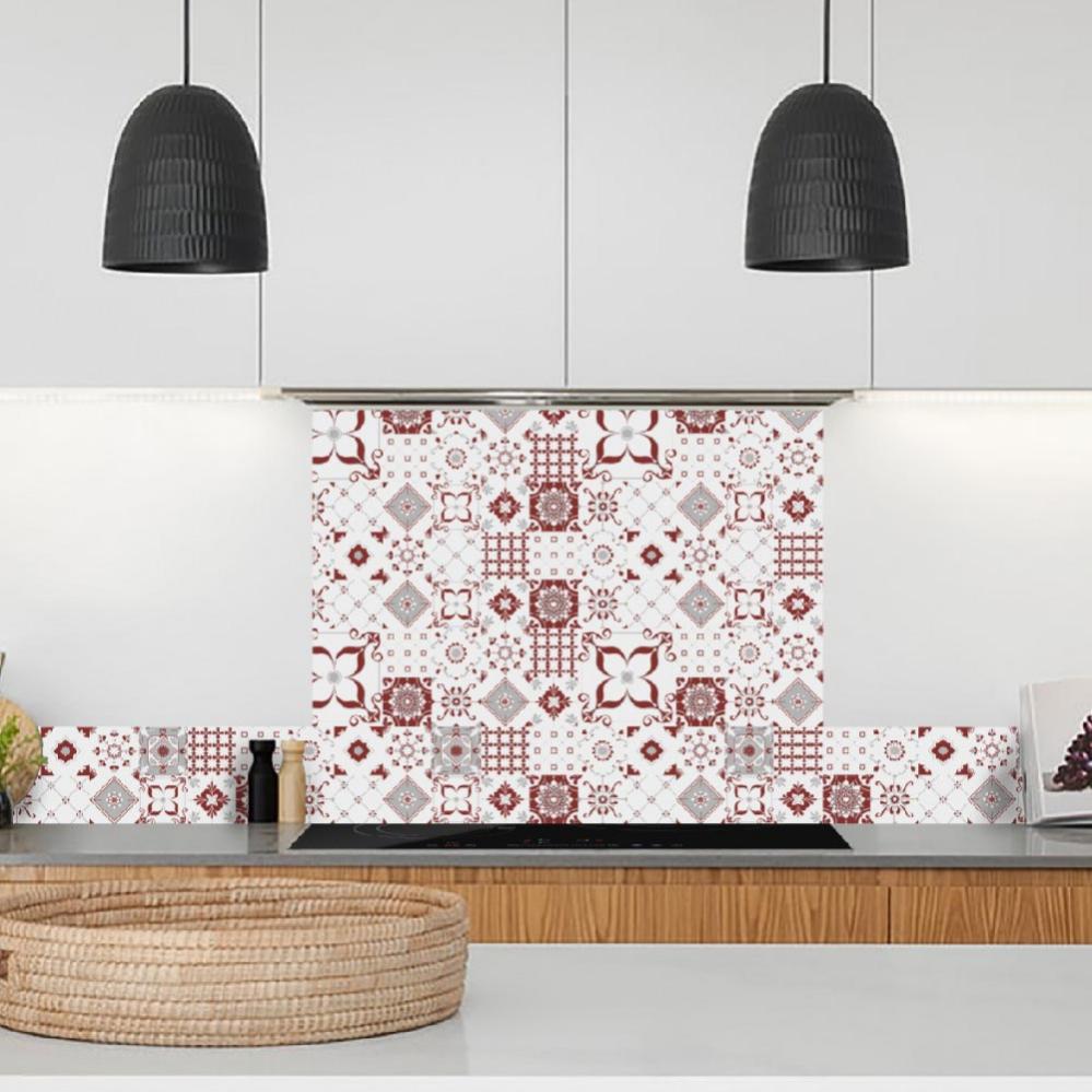 Crédence cuisine alu IRENE - Carreaux Ciment Rouge - Bandeau L60 x H20 ...