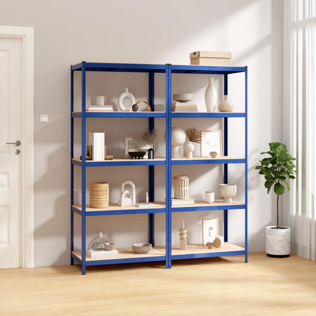 Vidaxl Mensole A 5 Ripiani 2pz Blu In Acciaio E Legno Multistrato