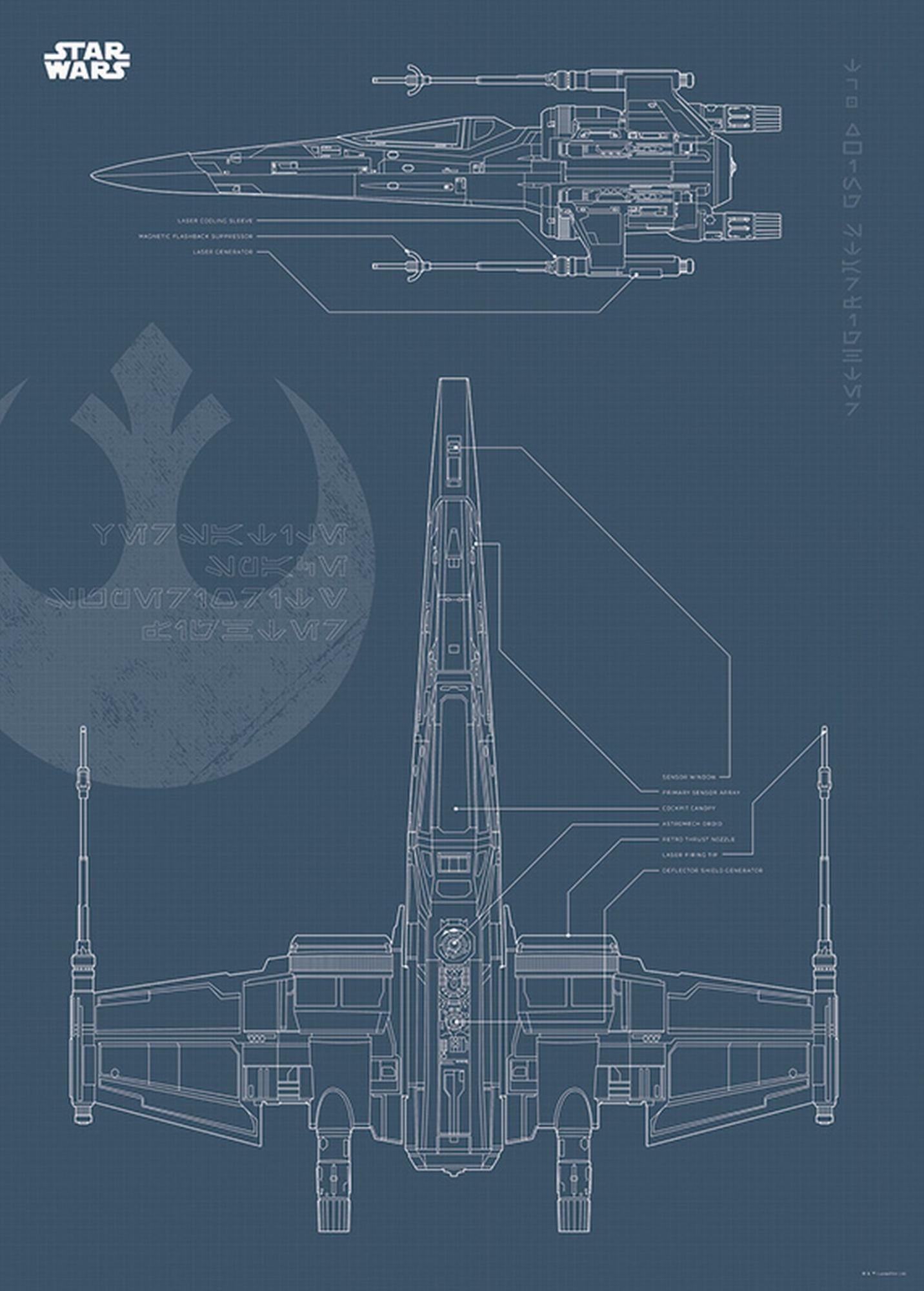 Poster Star Wars Blueprint X-Wing blu scuro - 50 x 70 cm - Komar ...