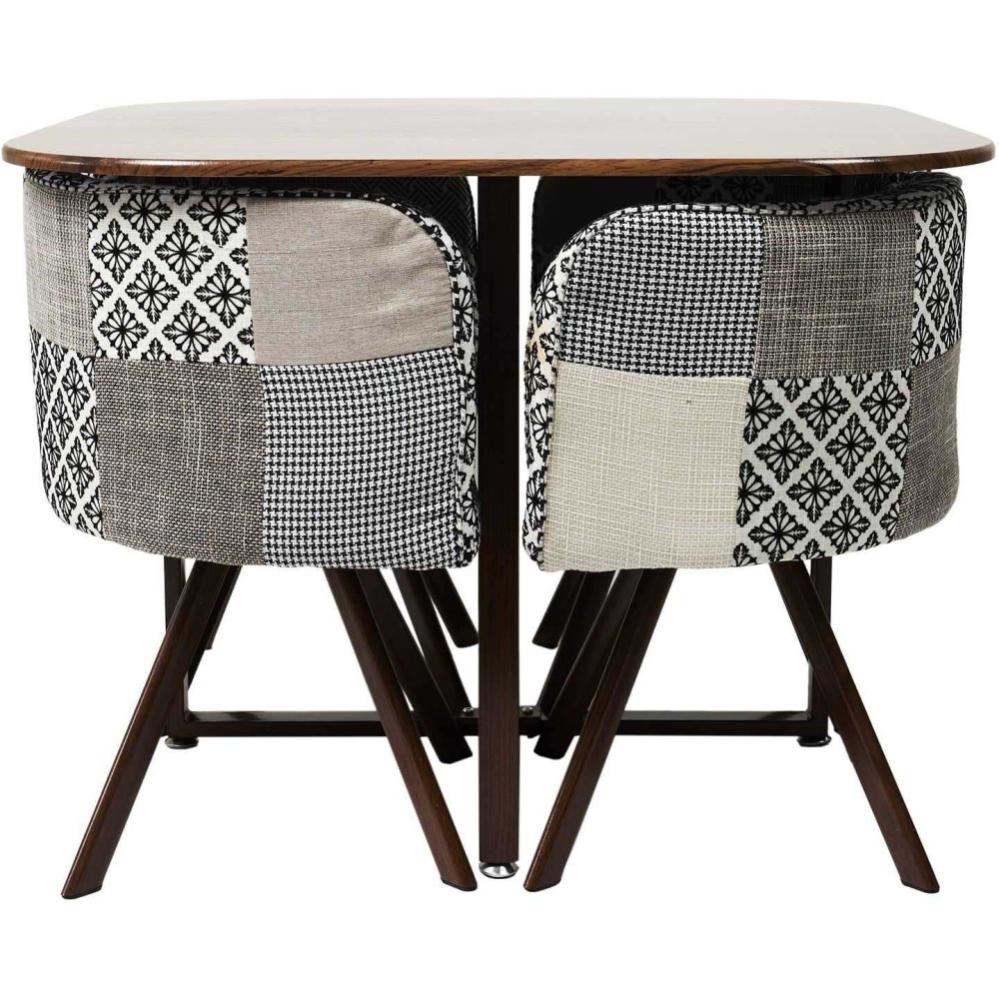 Ensemble table carrée et 4 chaises encastrables Patchwork gris The Home ...