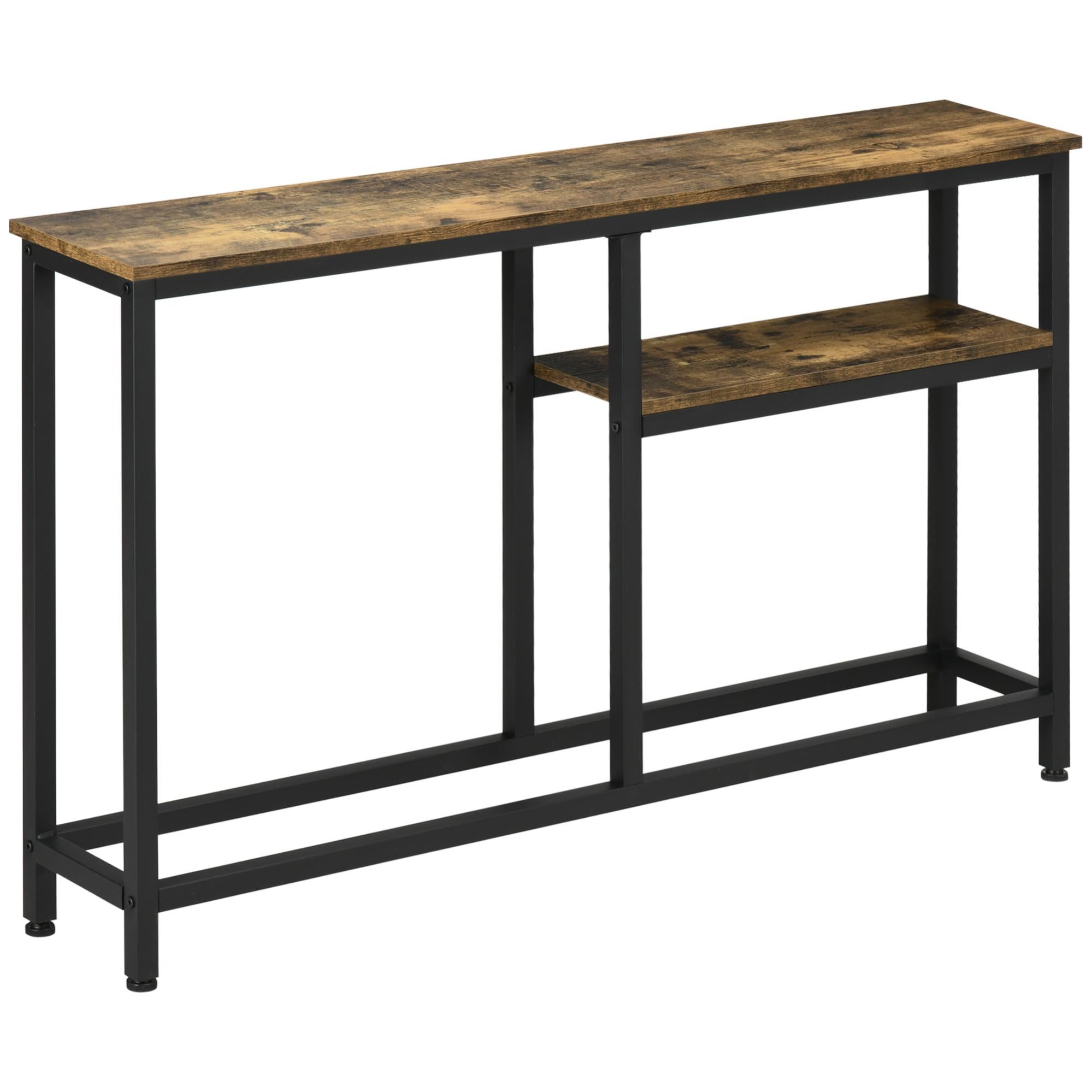 Console design industriel 2 étagères acier noir aspect bois vieilli ...