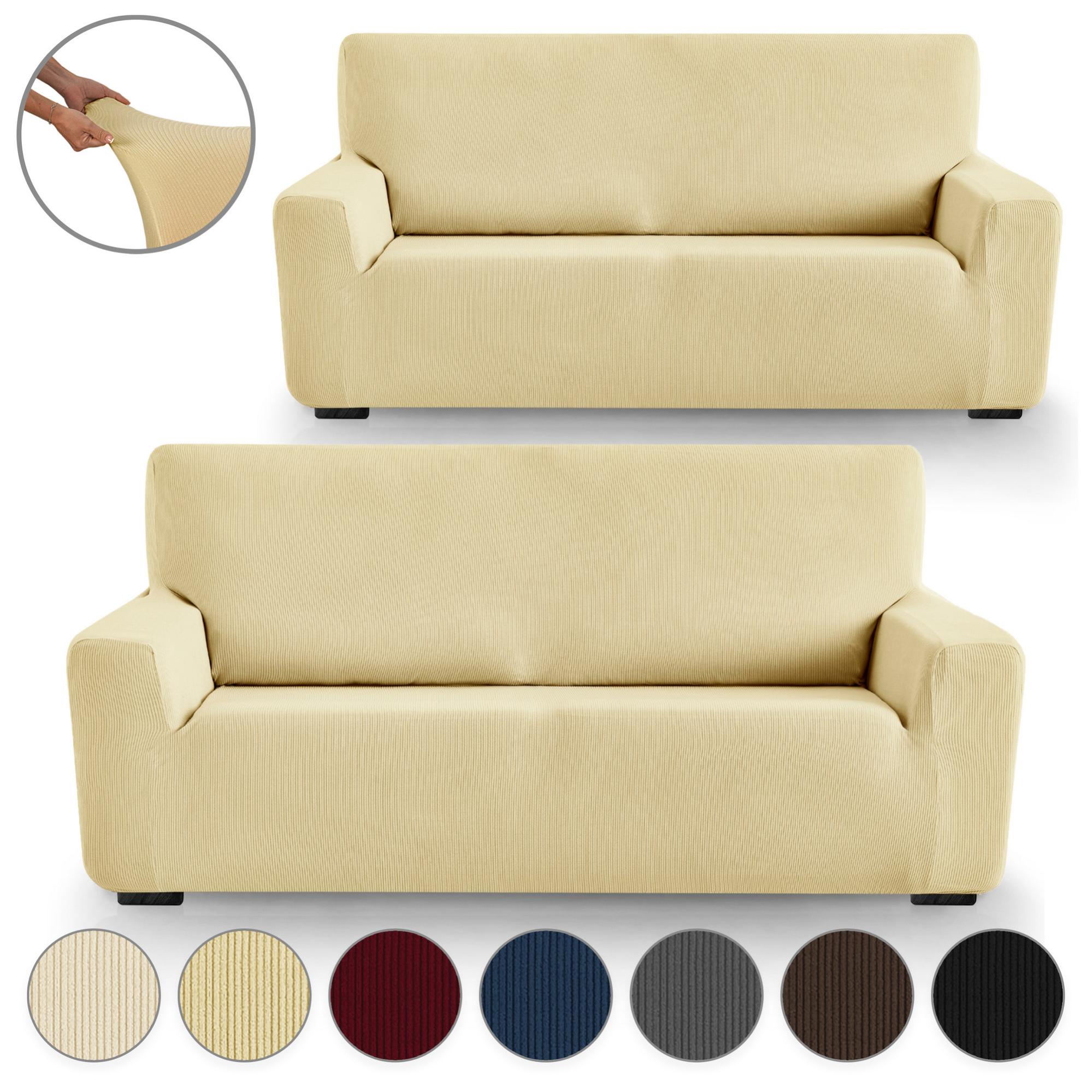 Pack de housses de canapé élastiques Milan. Ensemble Beige 3+2 Places ...