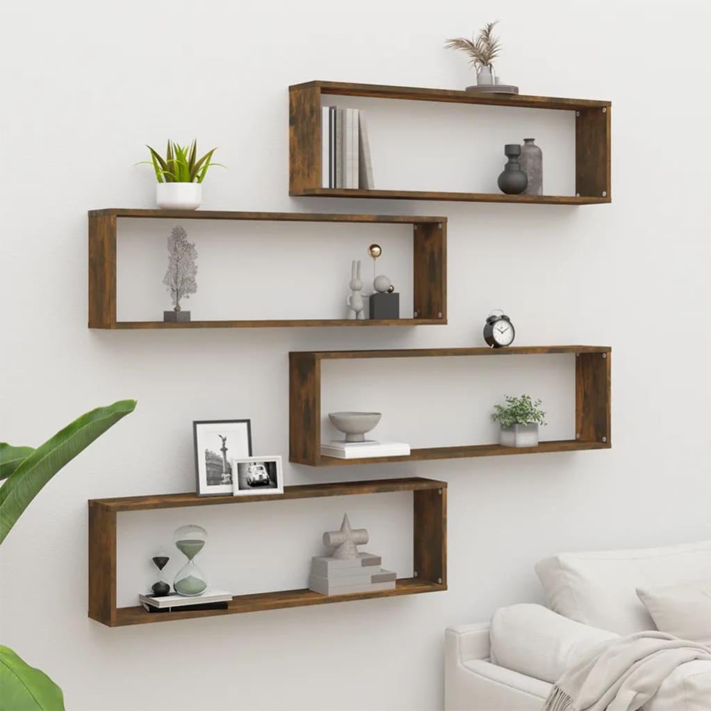 VidaXL Mensole Parete Cubo 4pz Rovere Fumo 100x15x30 Legno Multistrato ...