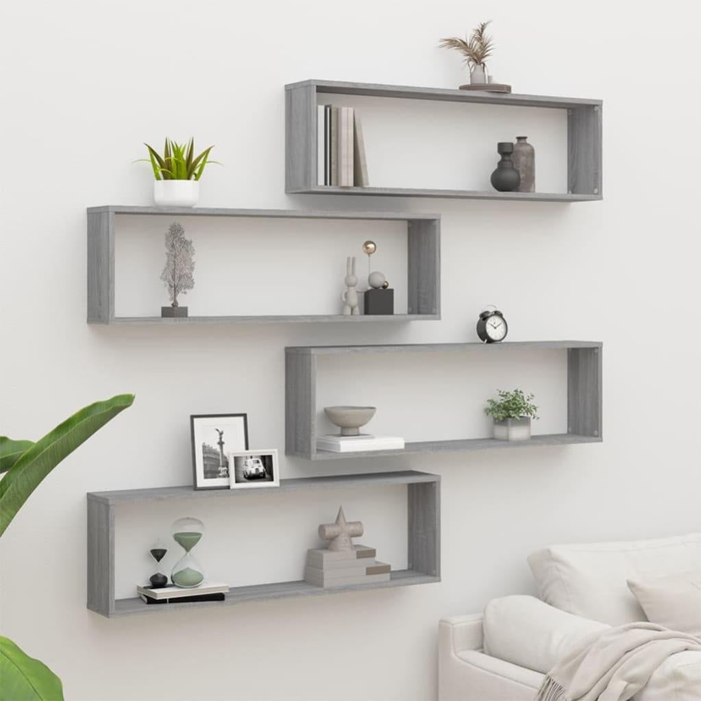 VidaXL Mensole Cubo Muro 4pz Grigio Sonoma 100x15x30 Legno Multistrato ...