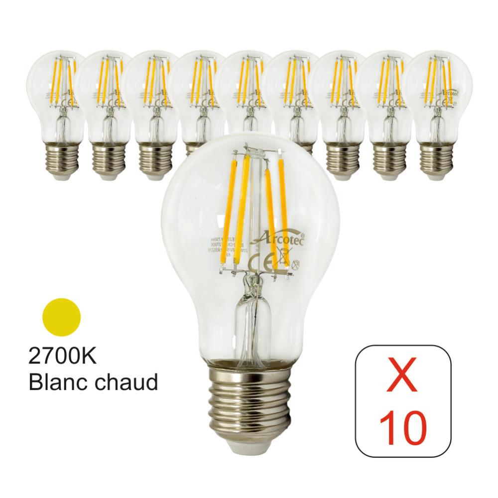 Lot de 10 ampoules LED filament E27 6W 750Lm 2700K - garantie 2 ans | Leroy Merlin