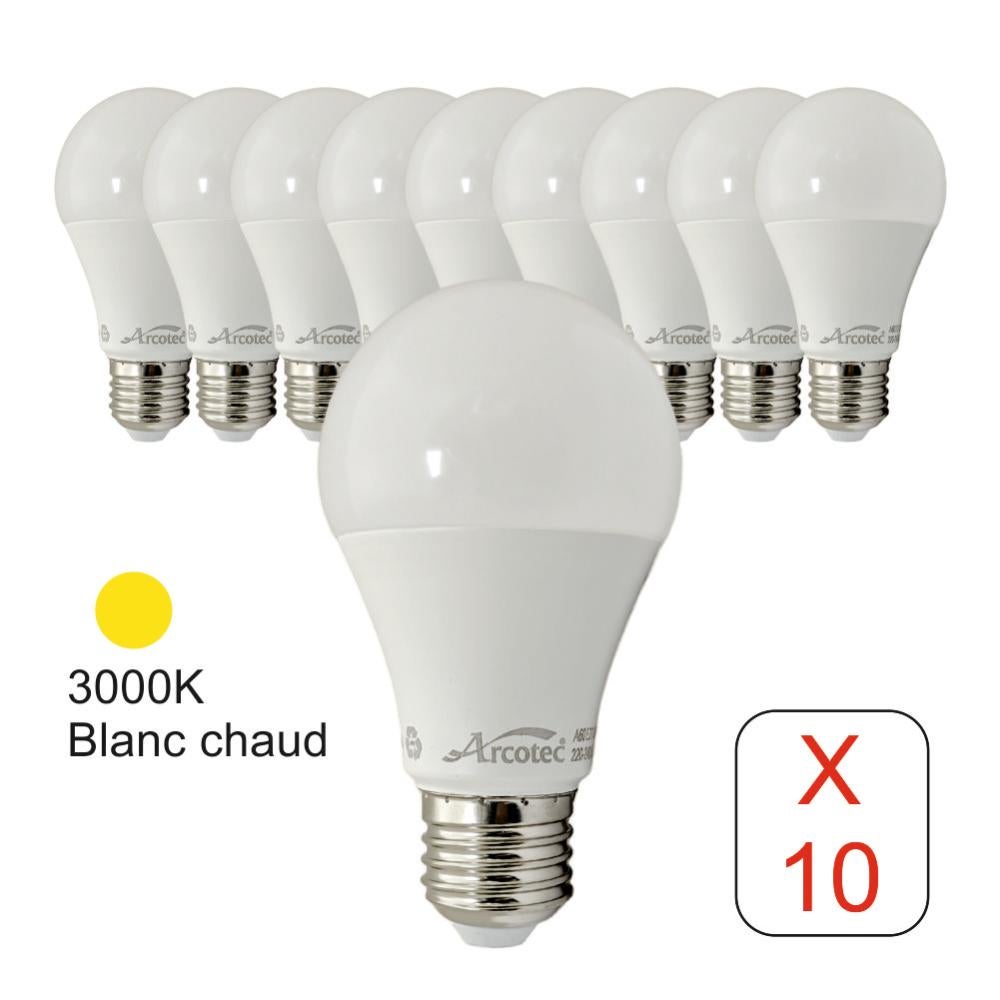 Lot de 10 ampoules LED E27 standard 8,8W 806Lm 3000K - garantie 2 ans ...
