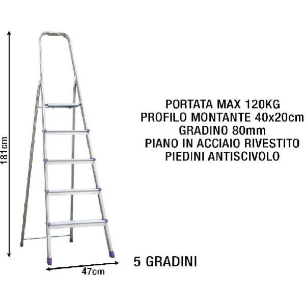Sicos 139115 Scala Alluminio 5 gradini Domestica Piedini antiscivolo ...