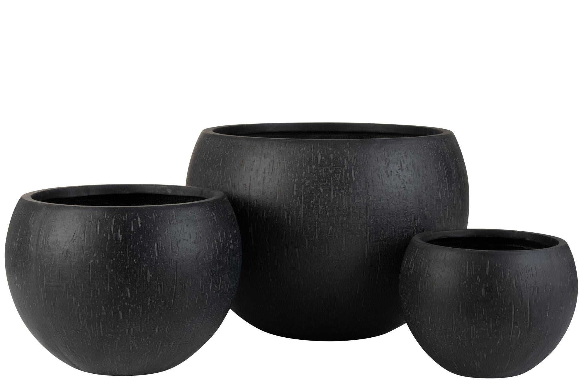 Set 3 Cache-pots ronds argile noir | Leroy Merlin